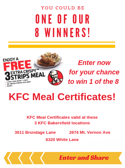 Enter to Win – 1 of 8 KFC Meal Certificates | Kern Value Card