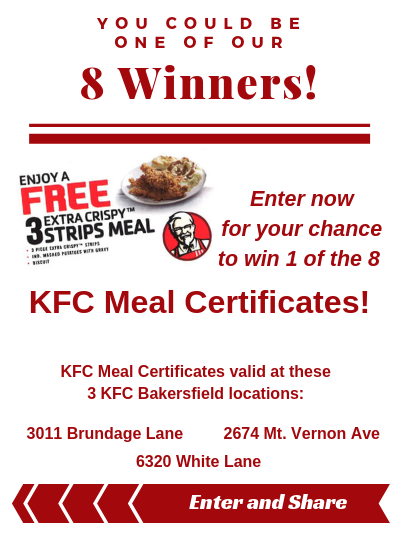 Enter for a chance to win – 1 of 8 KFC Meal Certificates | Kern Value Card
